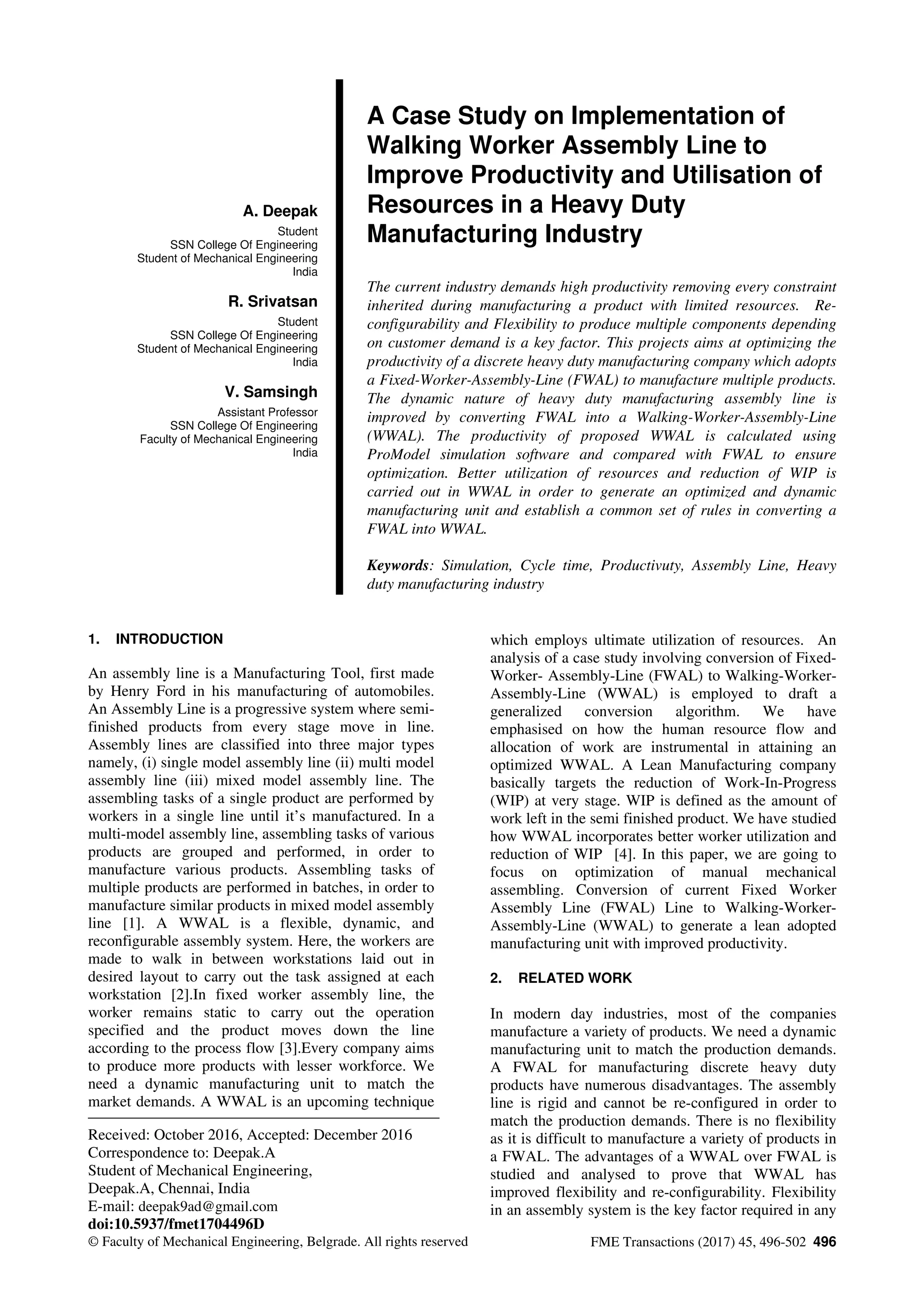 Assembly line optimization to Improve Productivity | PDF