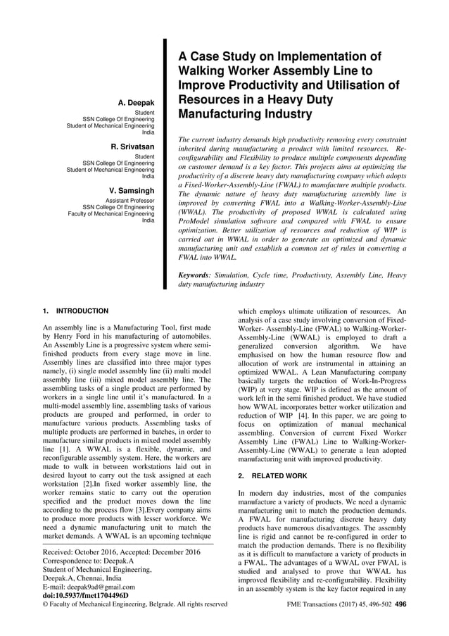 Assembly Line Optimization To Improve Productivity Pdf