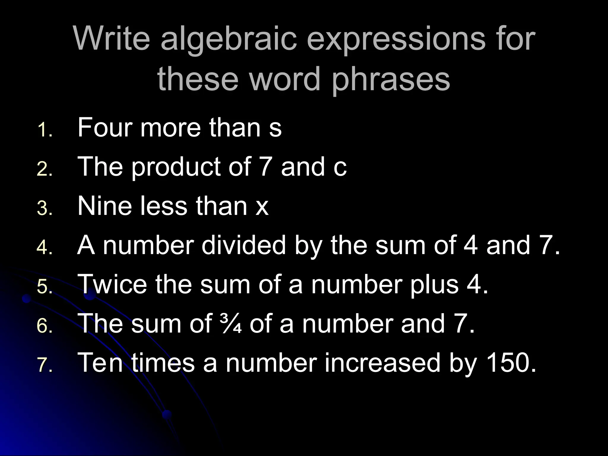 linear algebraic expressions and examples | PPT