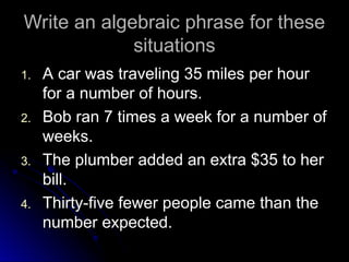 linear algebraic expressions and examples | PPT