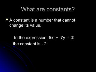 linear algebraic expressions and examples | PPT