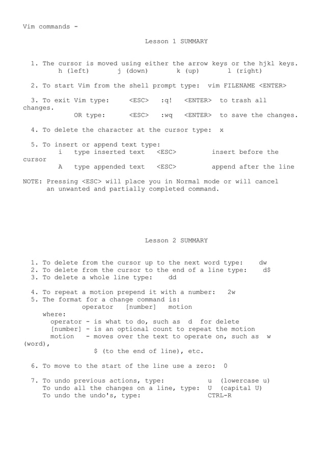 Vim Commands Pdf