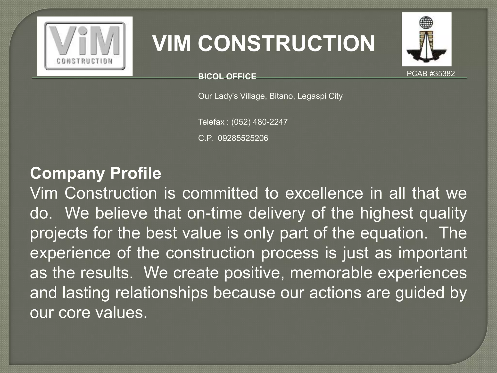 Vim Construction Company Profile | PPTX