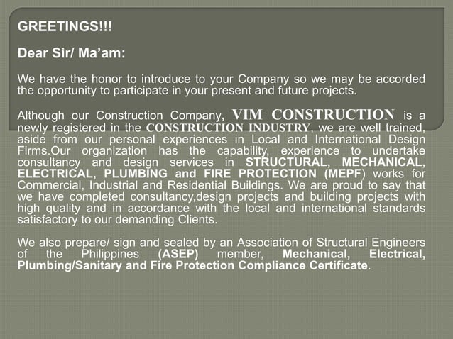 Vim Construction Company Profile | PPTX | Construction Industry ...