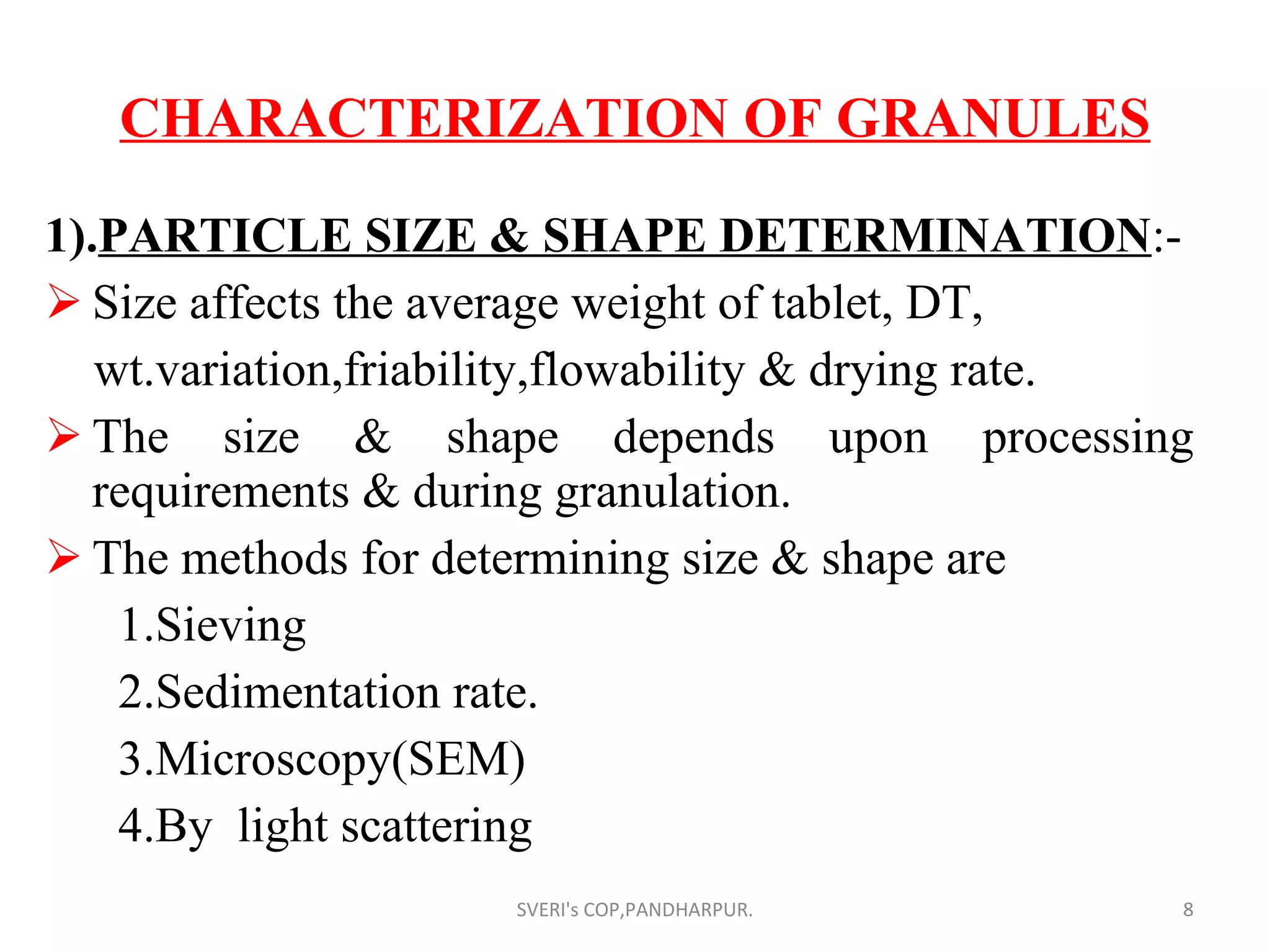 CHARACTERIZATION OF GRANULES. | PPT