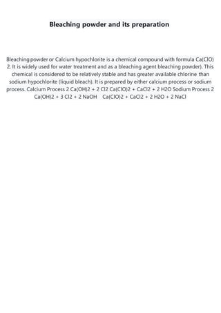 STERELISATION OF WATER WITH BLEACHING POWDER | DOCX