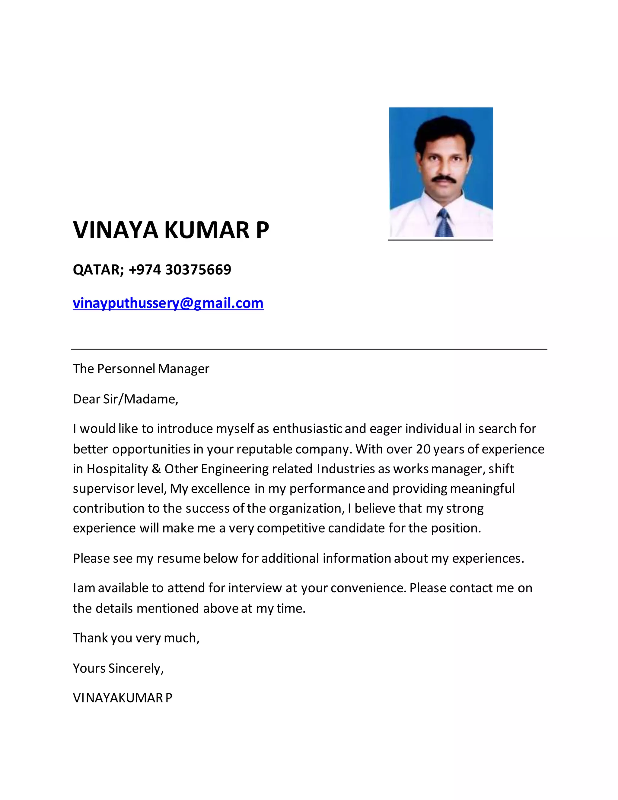 Vinay cv | DOCX | Home Appliances | Home & Garden