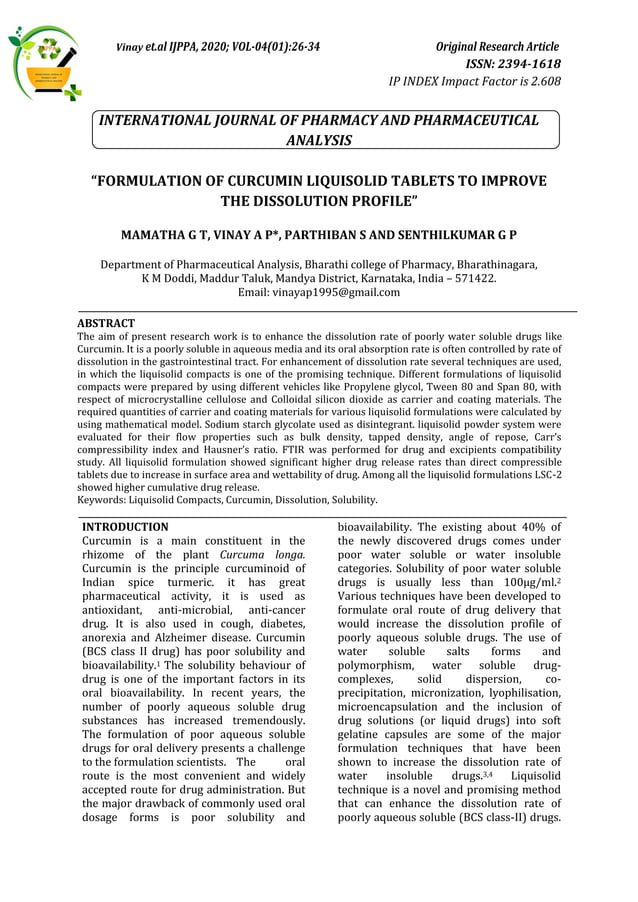 Curcumin Liquisolid tablet formulations article | PDF