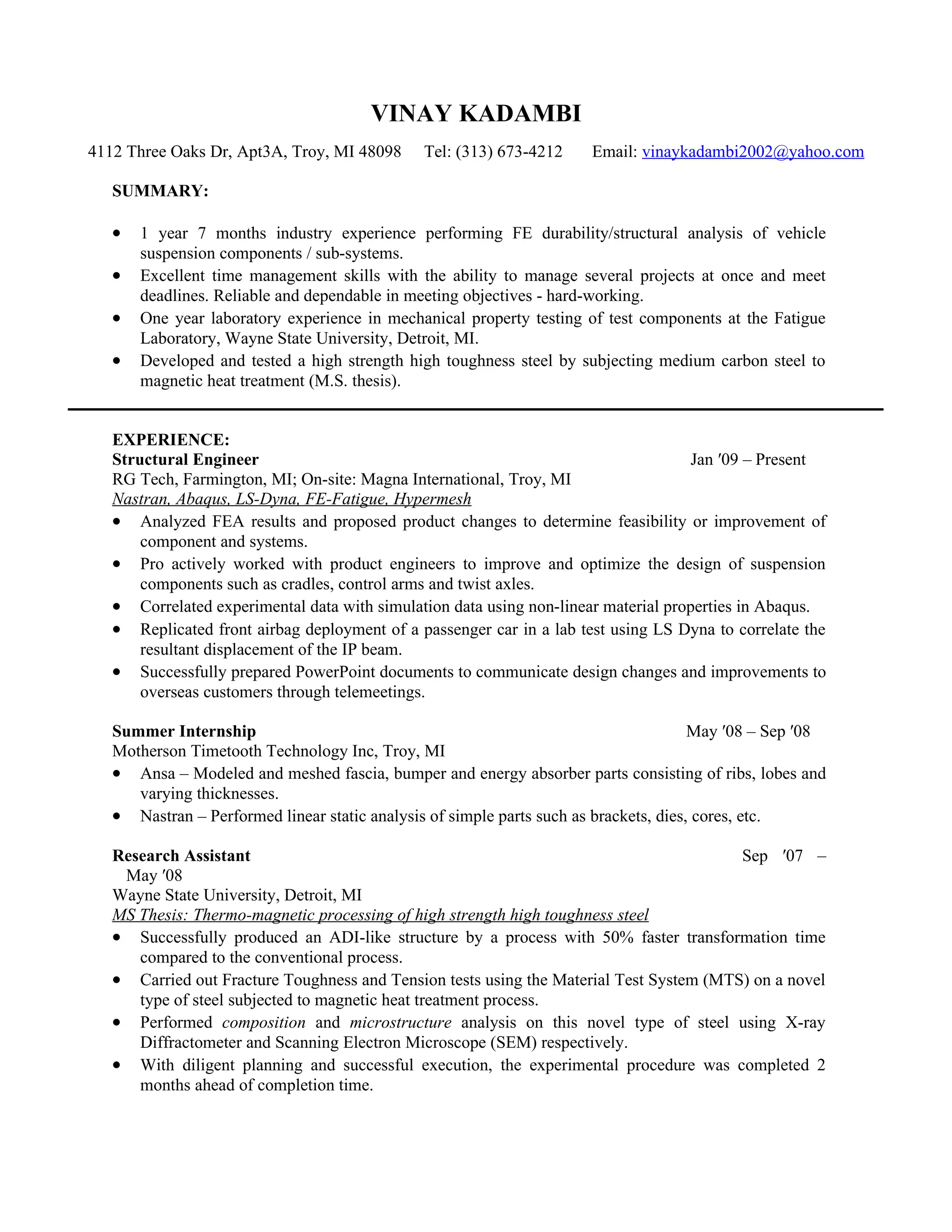 Vinay kadambi (mechanical engineer) | DOC