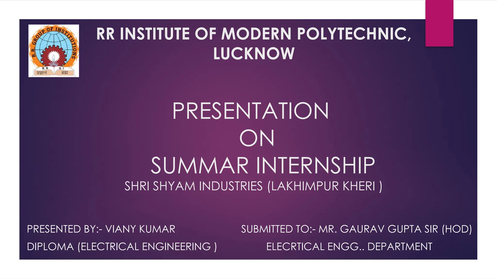 VINAY KUMAR.pptx presentation of electric engineering | PPTX