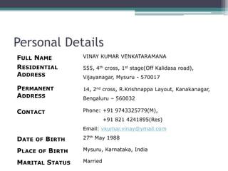 Vinay kumar V resume | PPTX | Programming Languages | Computing