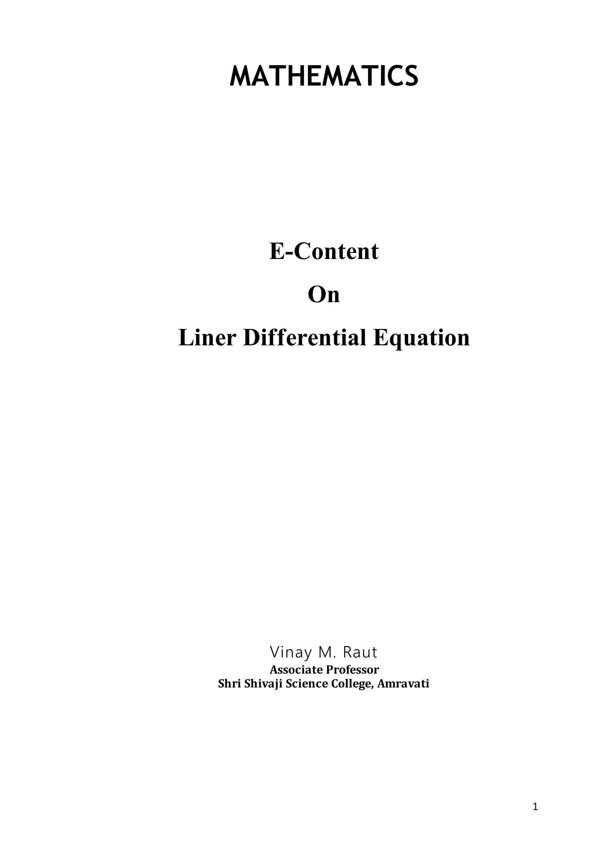 Liner Differential Equation | DOCX