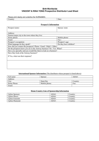 Vincent rina international lead form (blank) | PDF