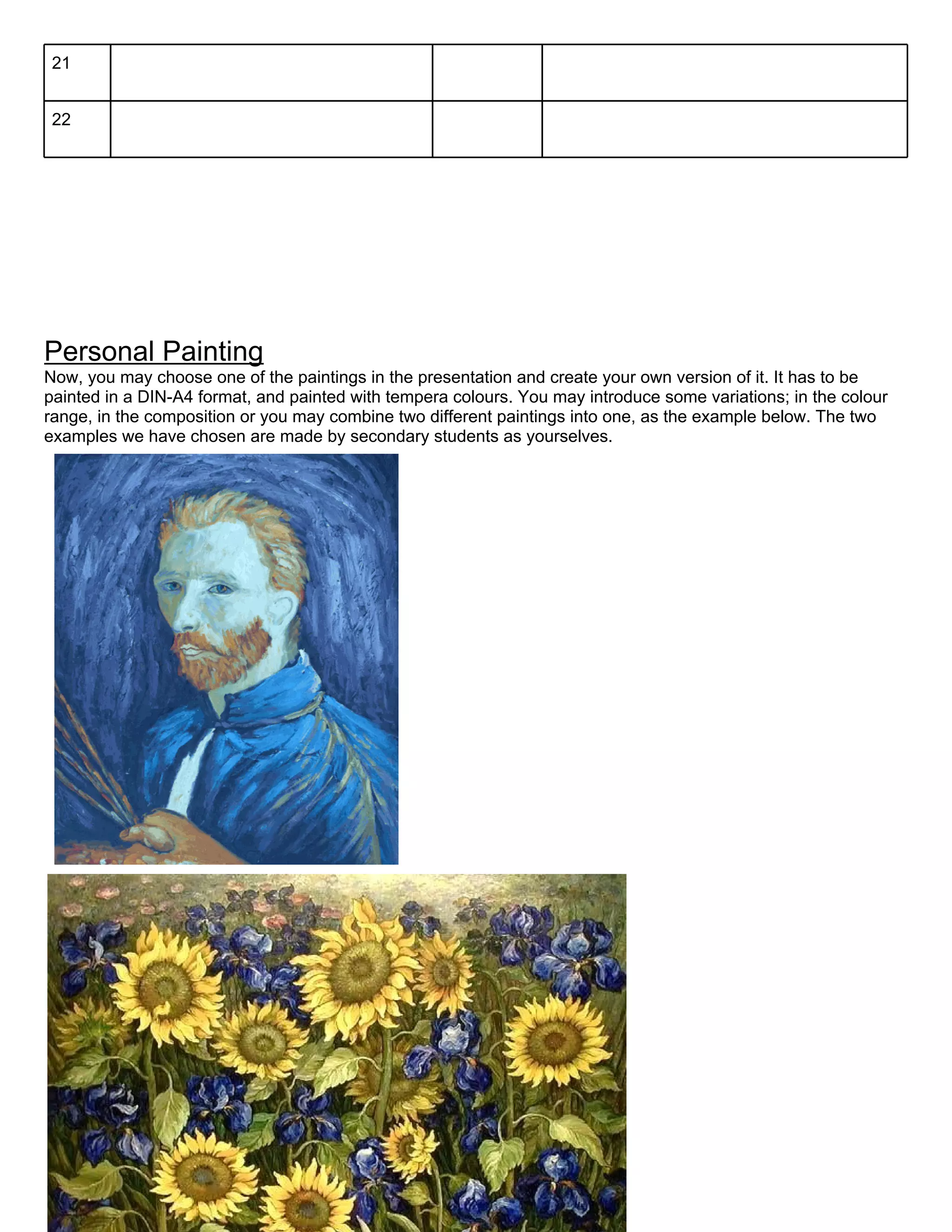 Vincentvan goghactivitycard | PDF | Painting | Arts and Crafts