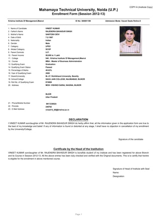 Vineet enrolment form | PDF | Hinduism | Religion & Spirituality