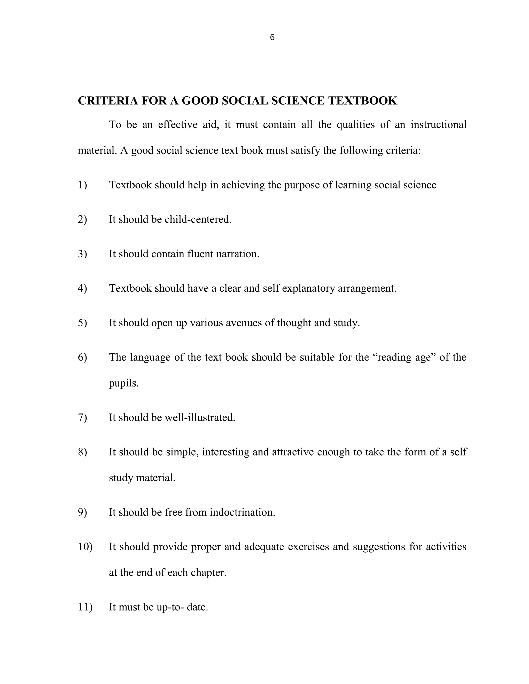 FEATURES OF GOOD SOCIAL SCIENCE TEXT BOOK | DOCX