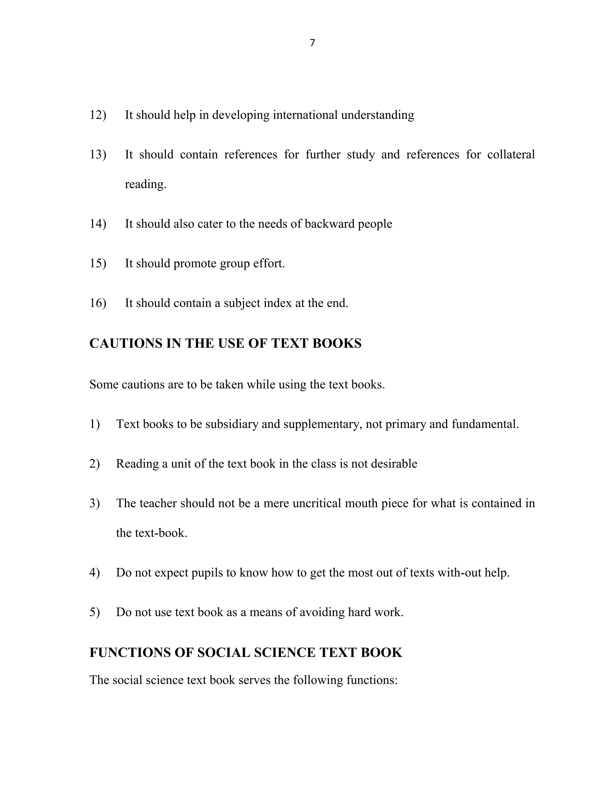 FEATURES OF GOOD SOCIAL SCIENCE TEXT BOOK | DOCX