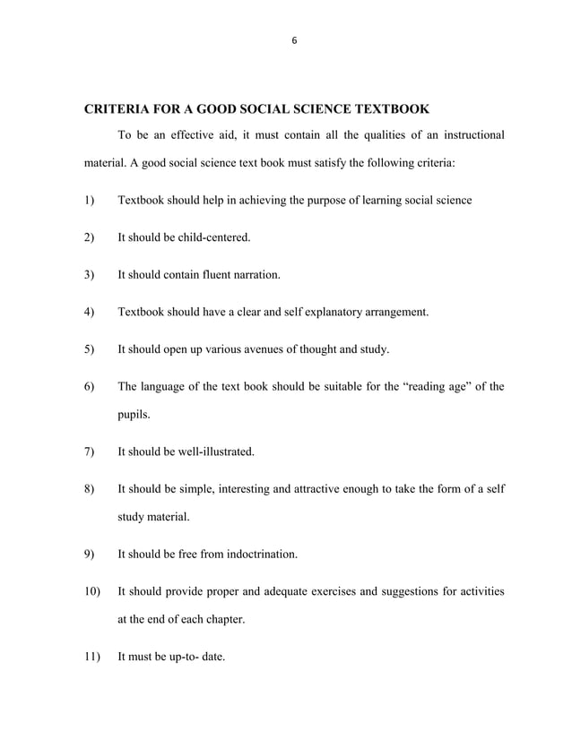 FEATURES OF GOOD SOCIAL SCIENCE TEXT BOOK | DOCX