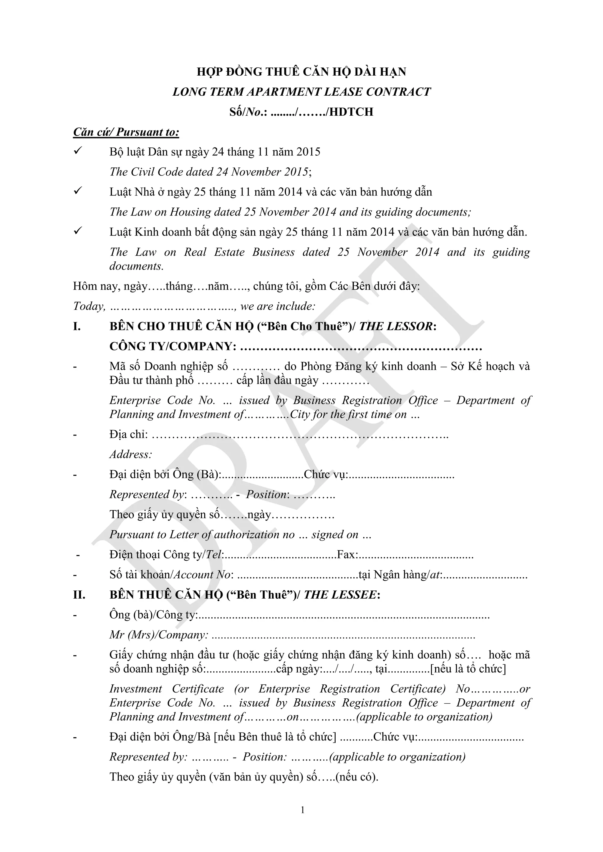 Vinhomes long term leasing contract(sample) | PDF