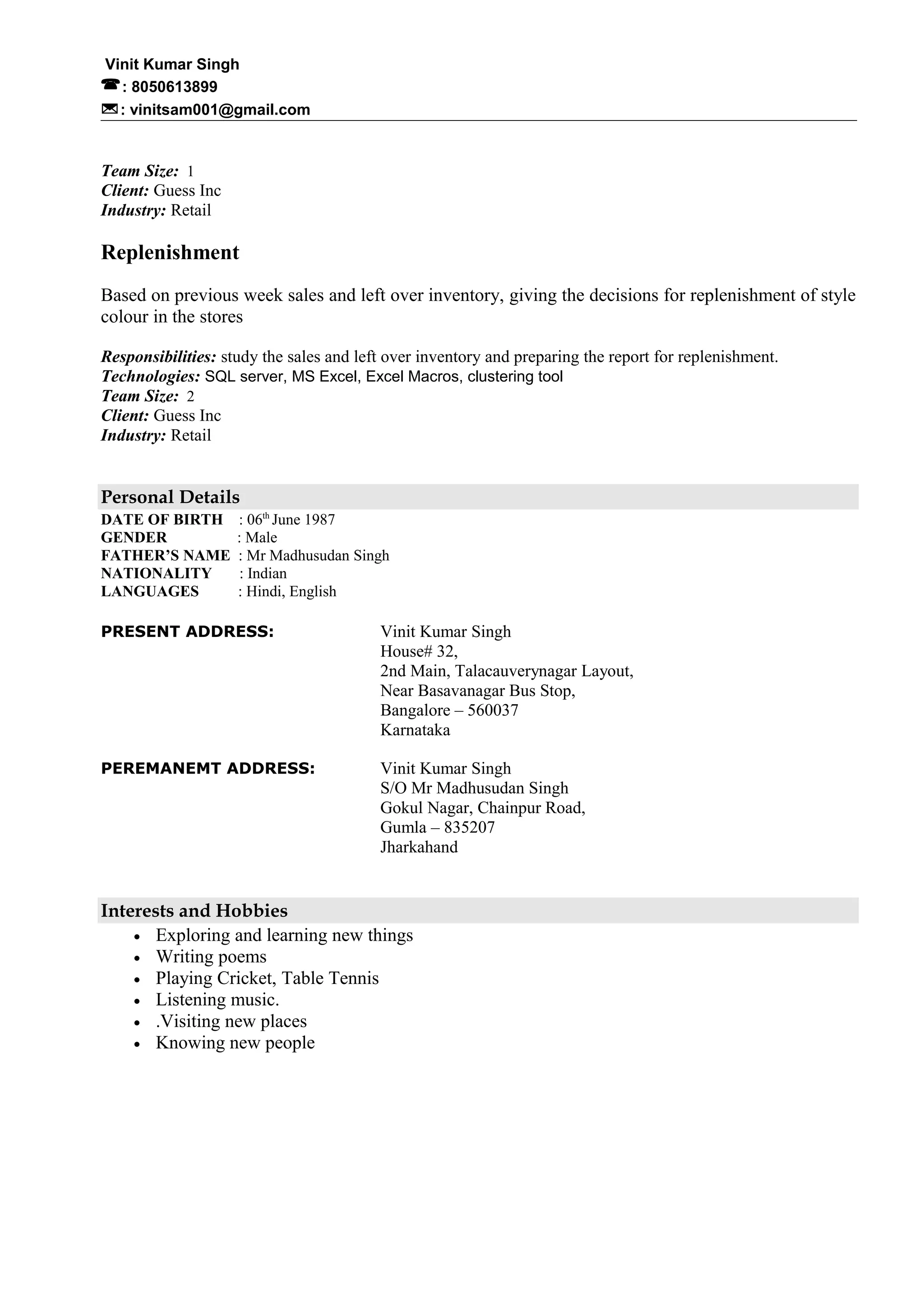 Vinit kumar singh_cv | DOC