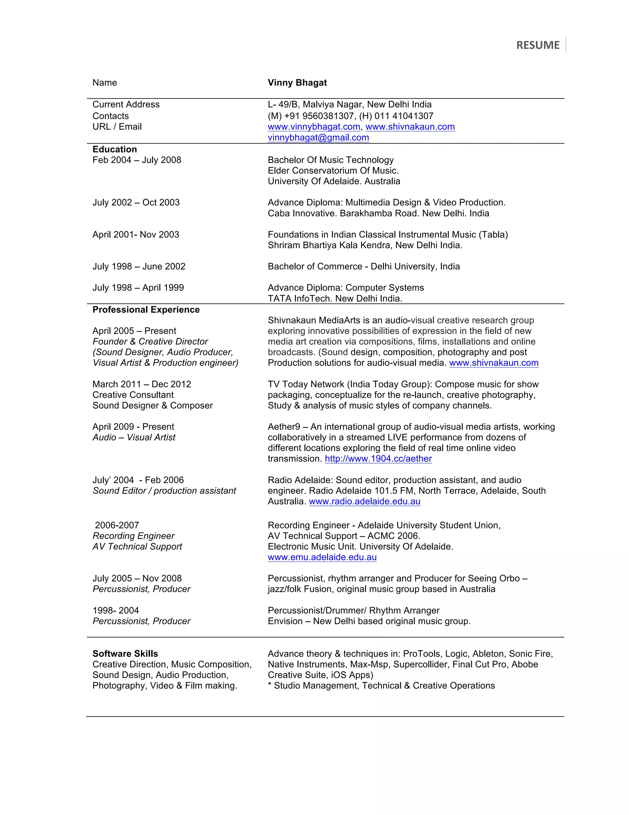 Vinny Bhagat [ Resume ] | PDF