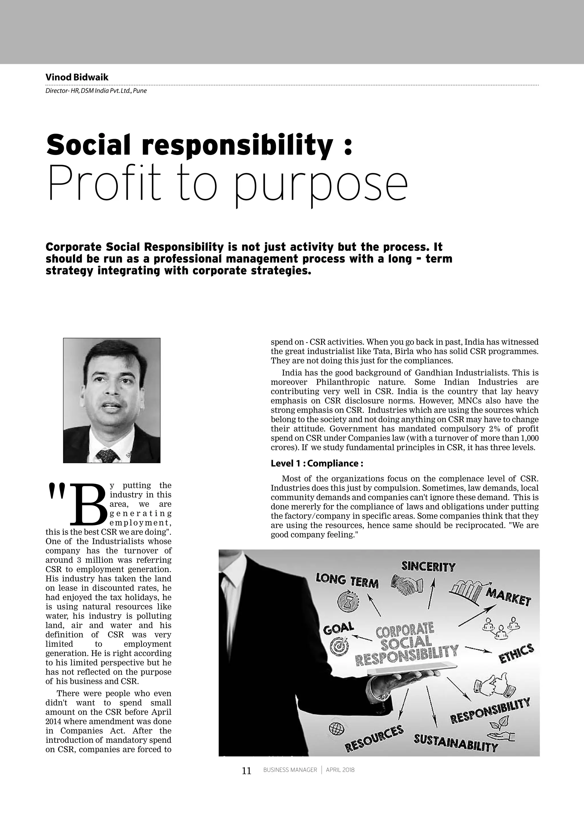 Social responsibility : Profit to purpose - Vinod Bidwaik, Director- HR ...
