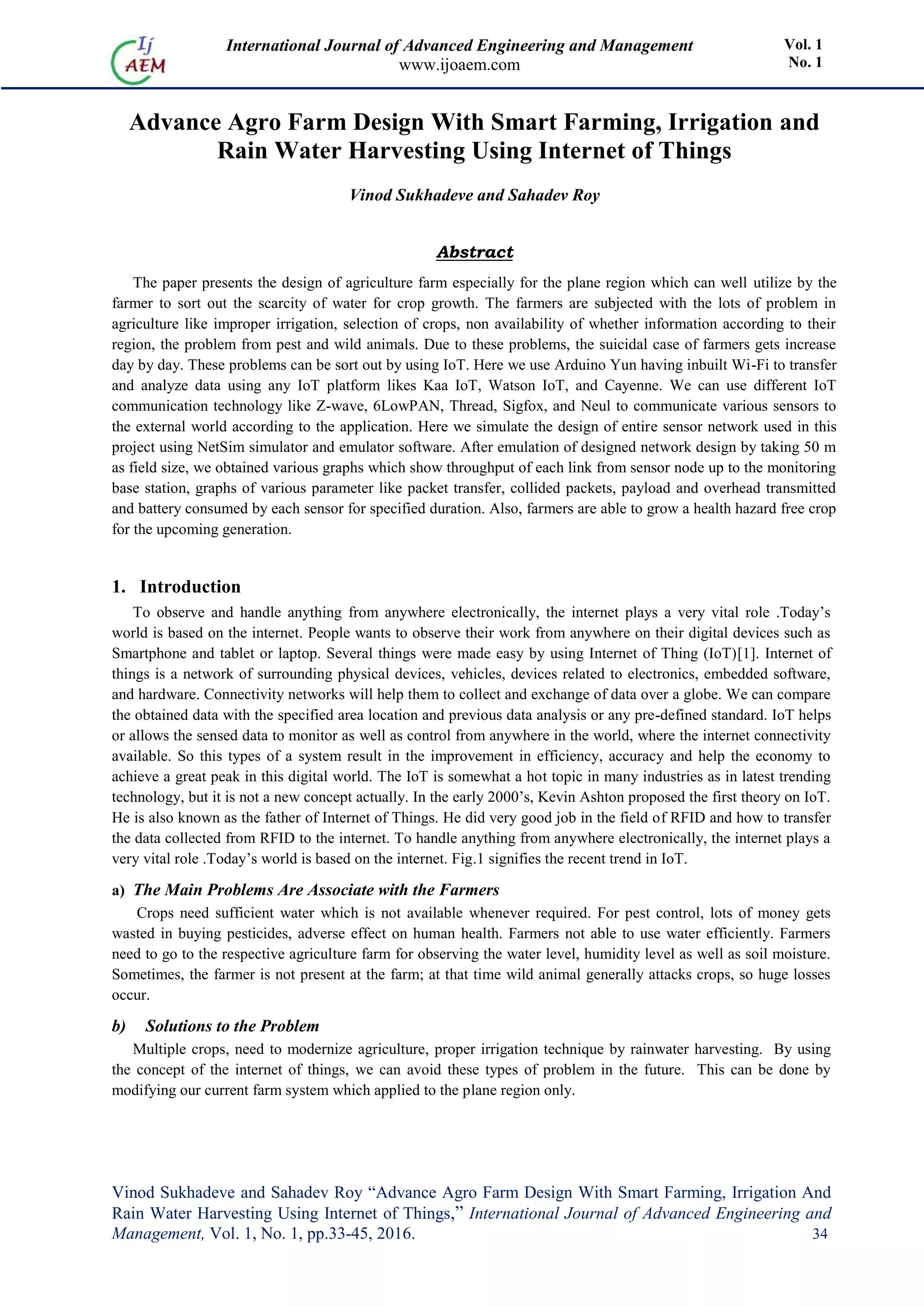 precise agriculture using internet of things | PDF