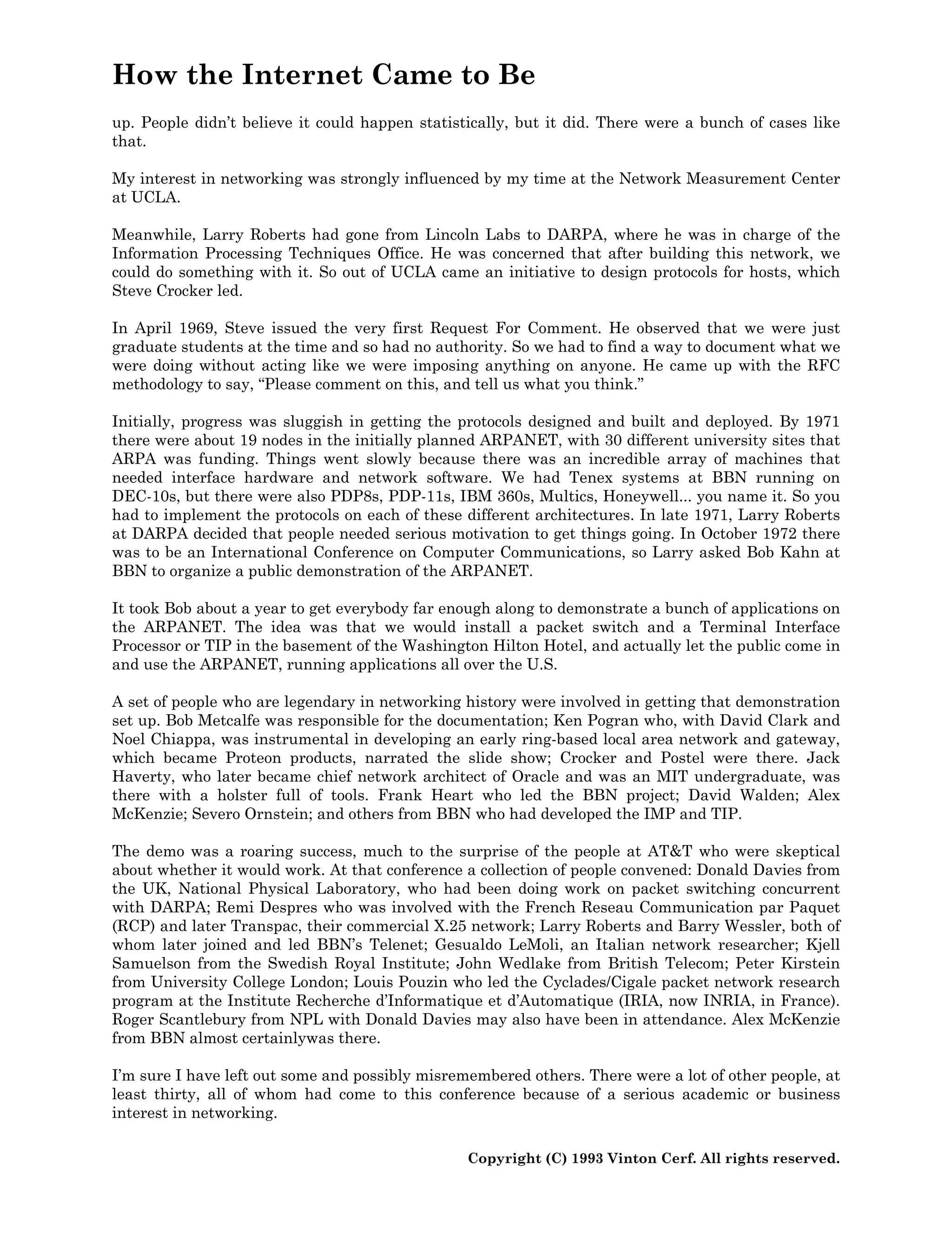 Vinton Cerf Birth Of The Internet | PDF