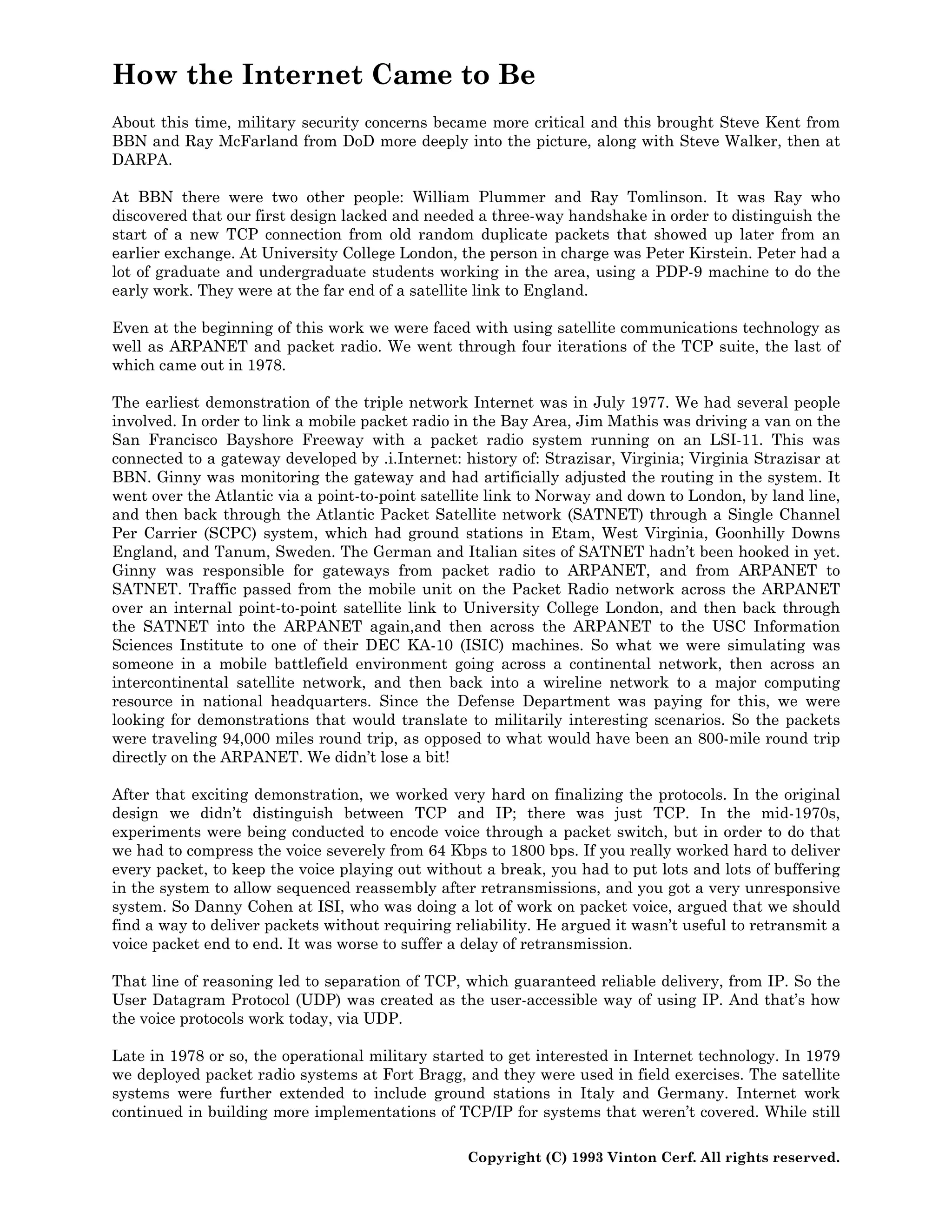 Vinton Cerf Birth Of The Internet | PDF