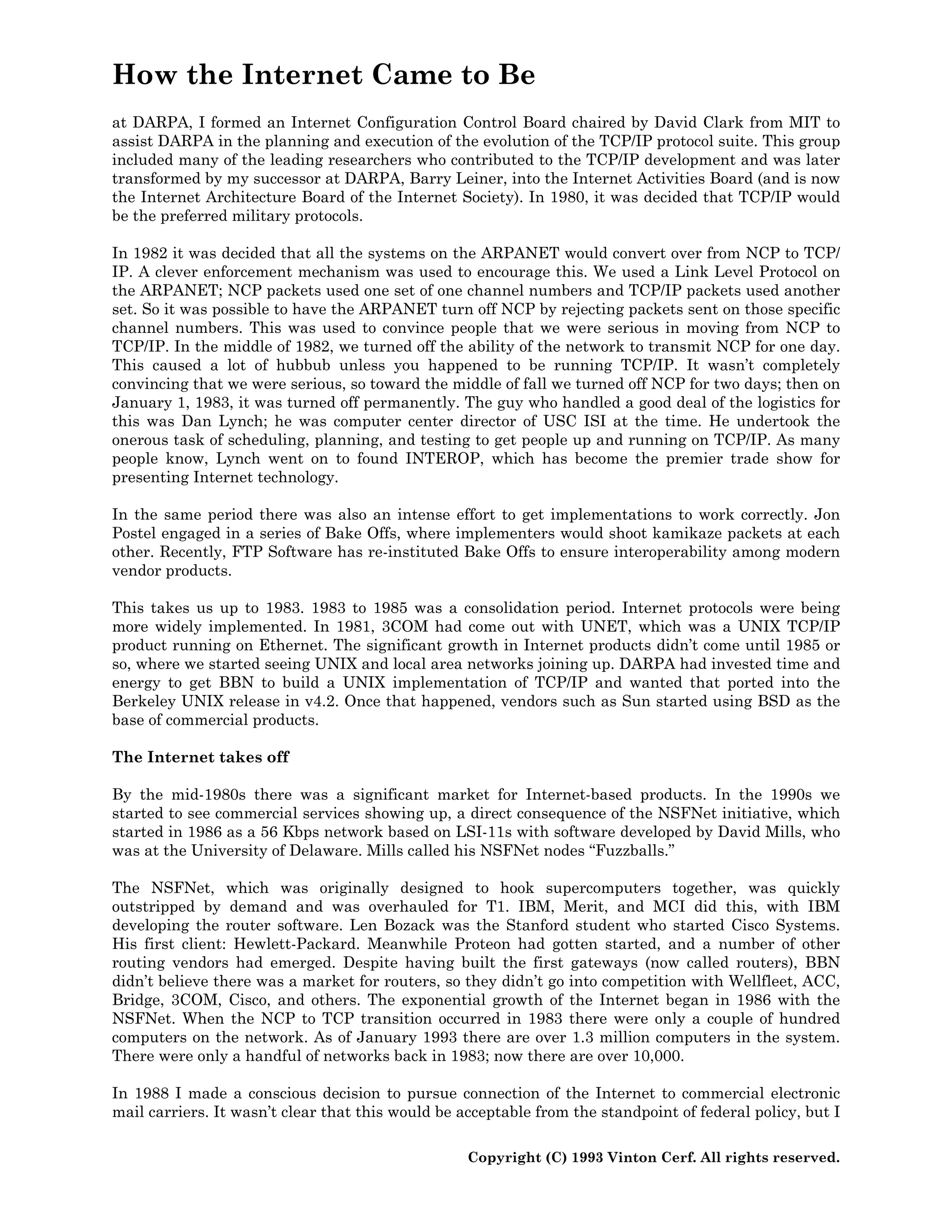 Vinton Cerf Birth Of The Internet | PDF