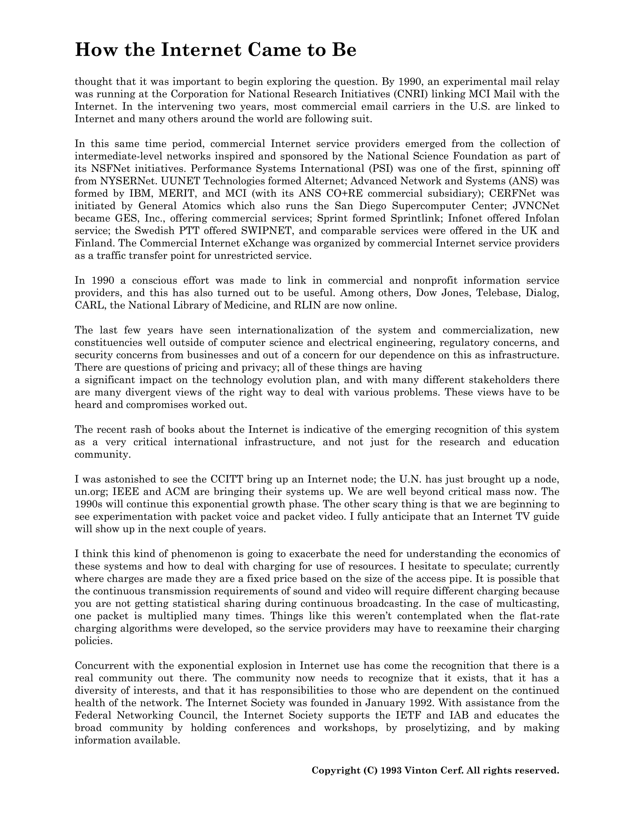Vinton Cerf Birth Of The Internet | PDF