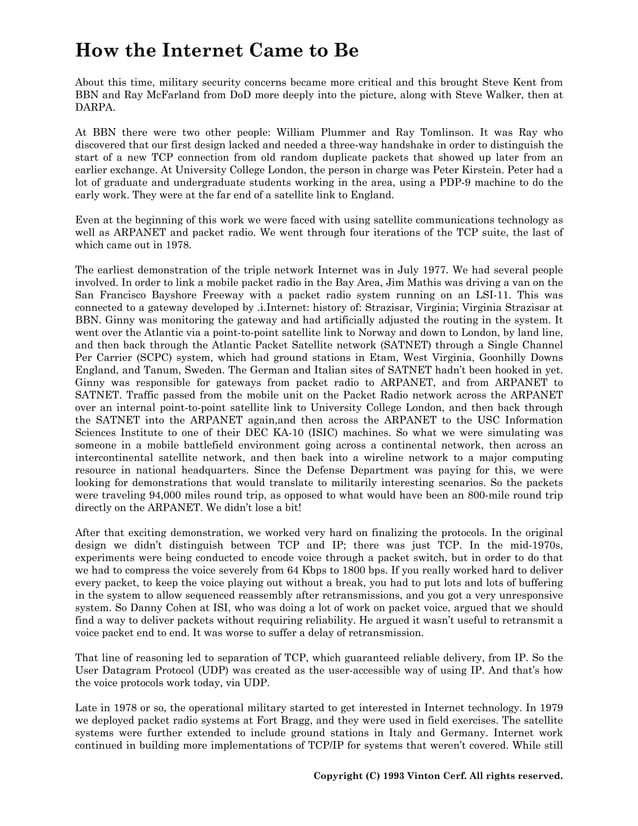 Vinton Cerf Birth Of The Internet | PDF