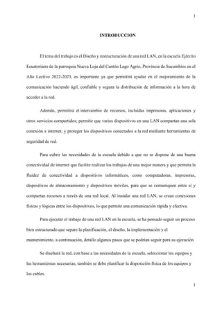INSTALACION DE UNA RED LAN EN LA ESCUEA EJERCITO ECUATORIANO | DOCX
