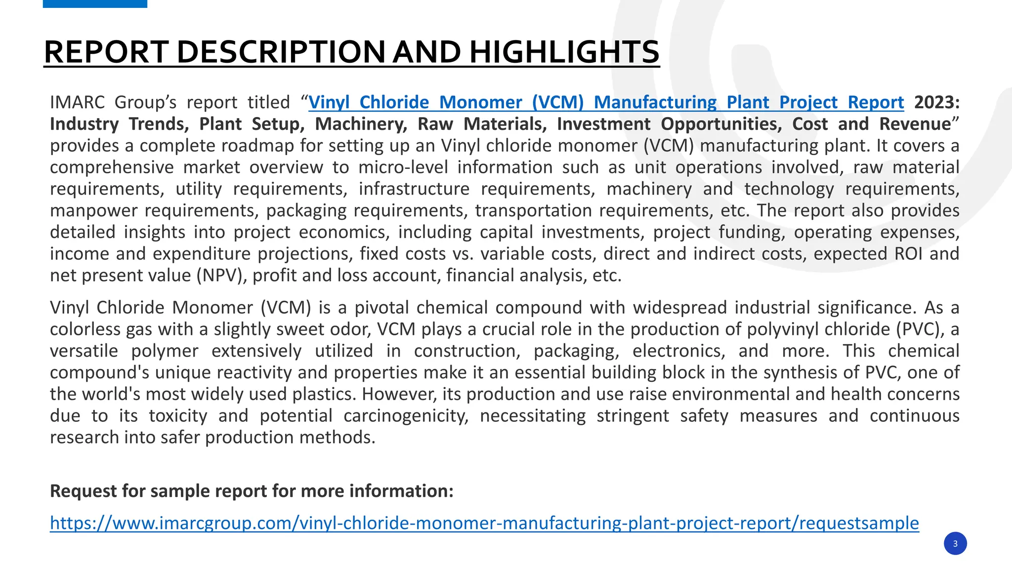 Detailed Project Report on Vinyl Chloride Monomer (VCM) Manufacturing ...