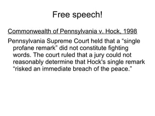 Fighting words, incitement, true threats and the First Amendment | PPT