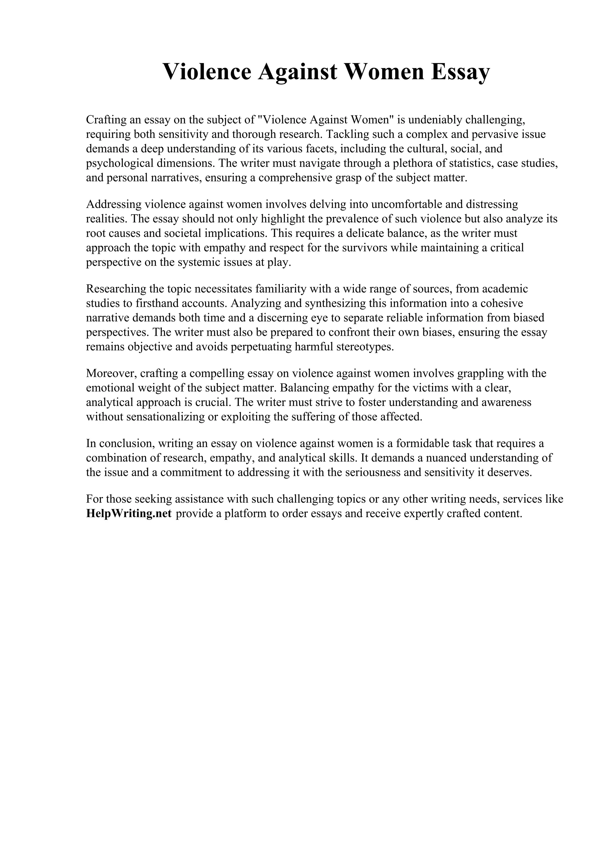 Violence Against Women Essay. University of Idaho | PDF