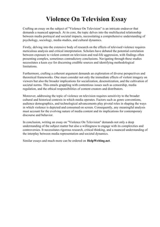 Violence On Television Essay. TV isnt Violent Enough Essay Example ...