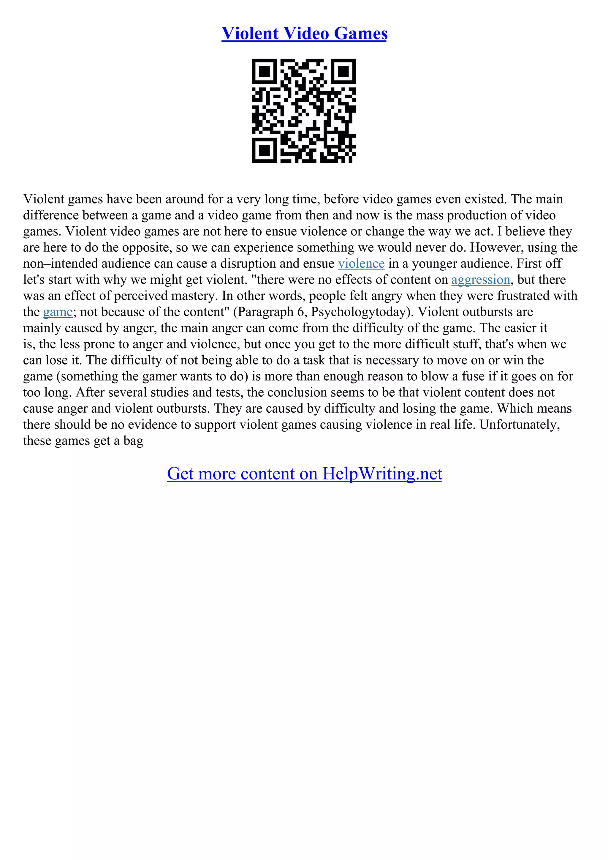 Violent Video Games Essay | PDF