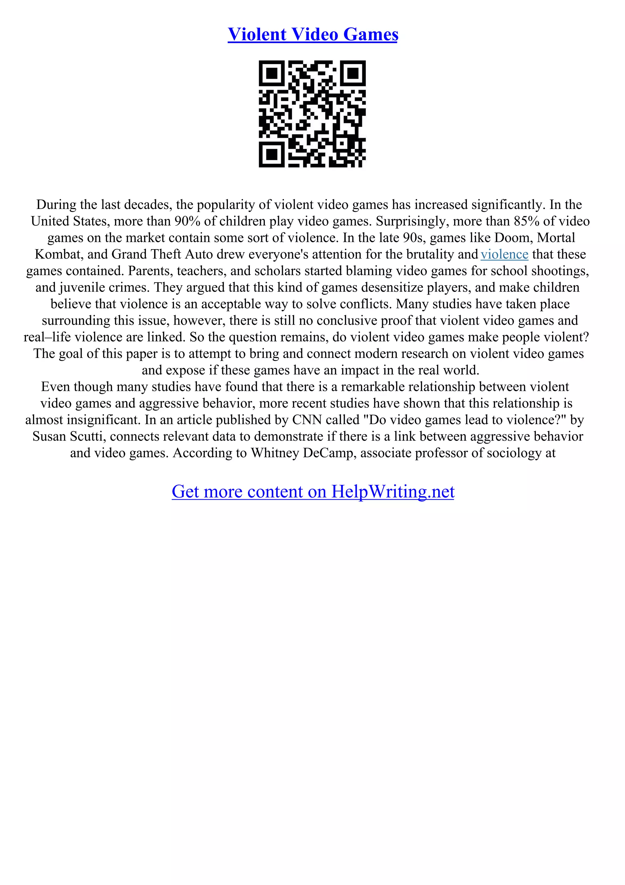 Violent Video Games Essay | PDF