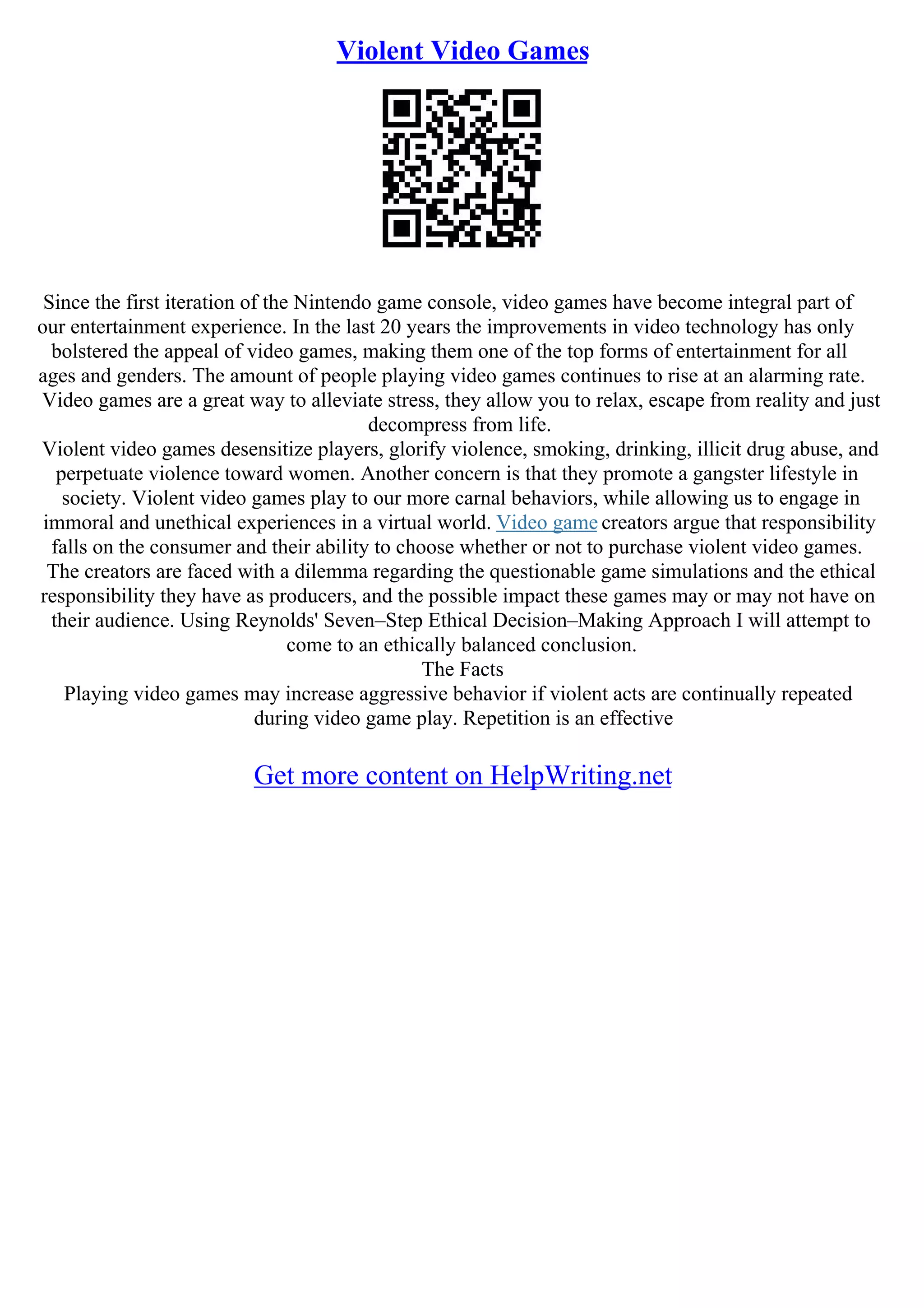 Violent Video Games Essay | PDF