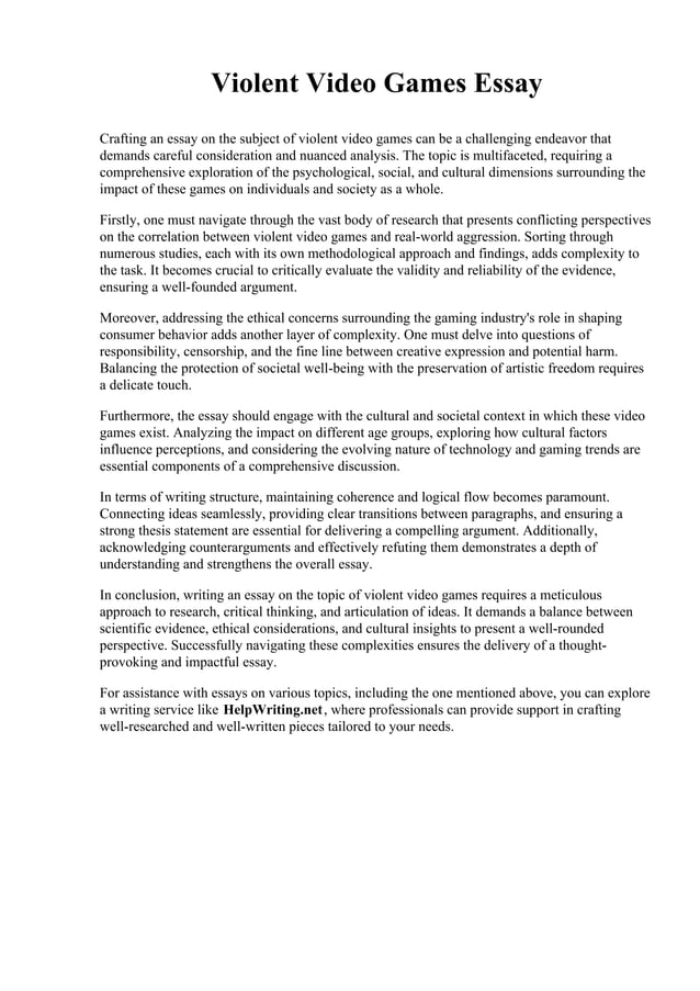 Violent Video Games Essay. Des Moines Area Community College | PDF
