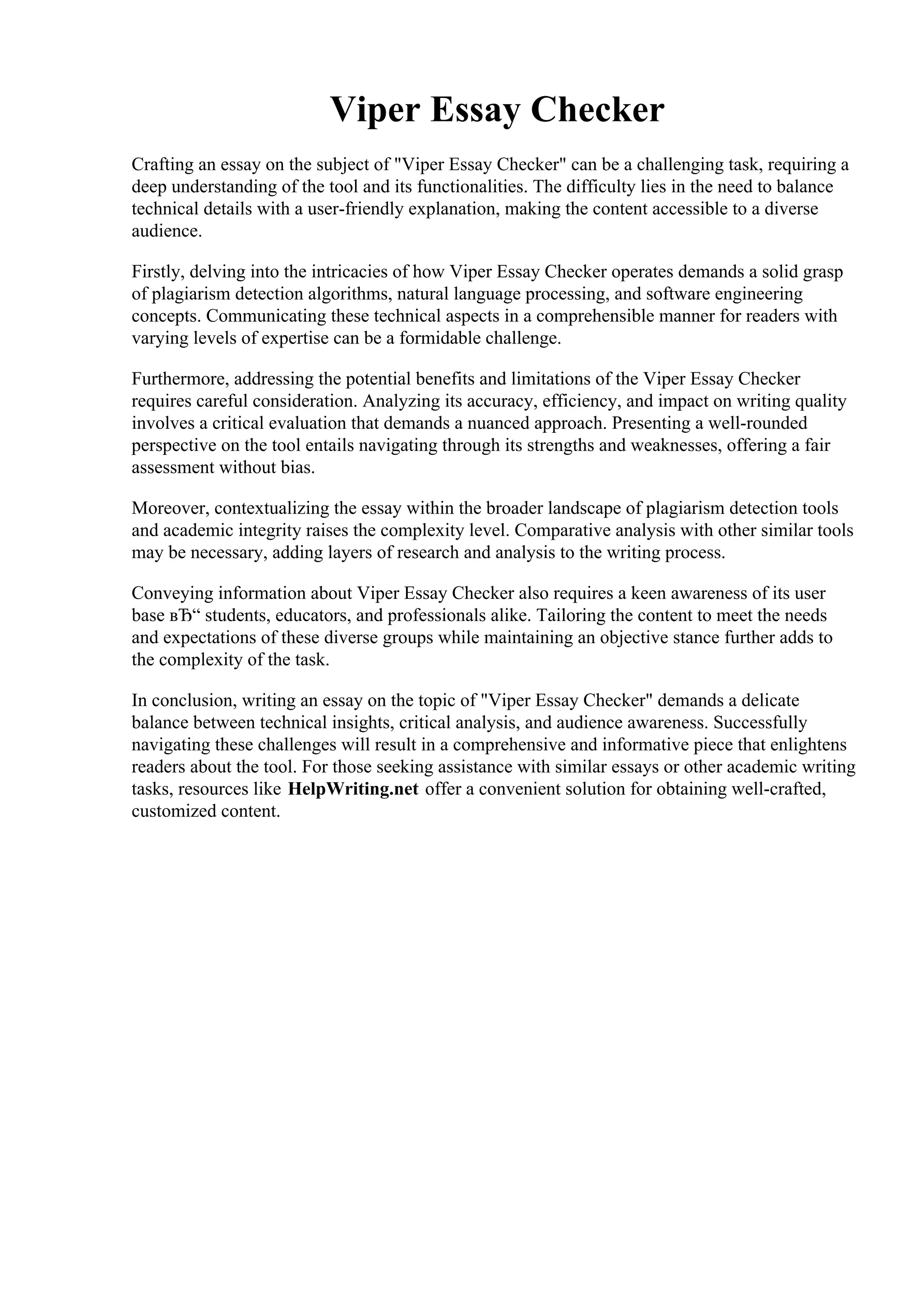 Viper Essay Checker. Viper plagiarism checker free online - geraloop | PDF