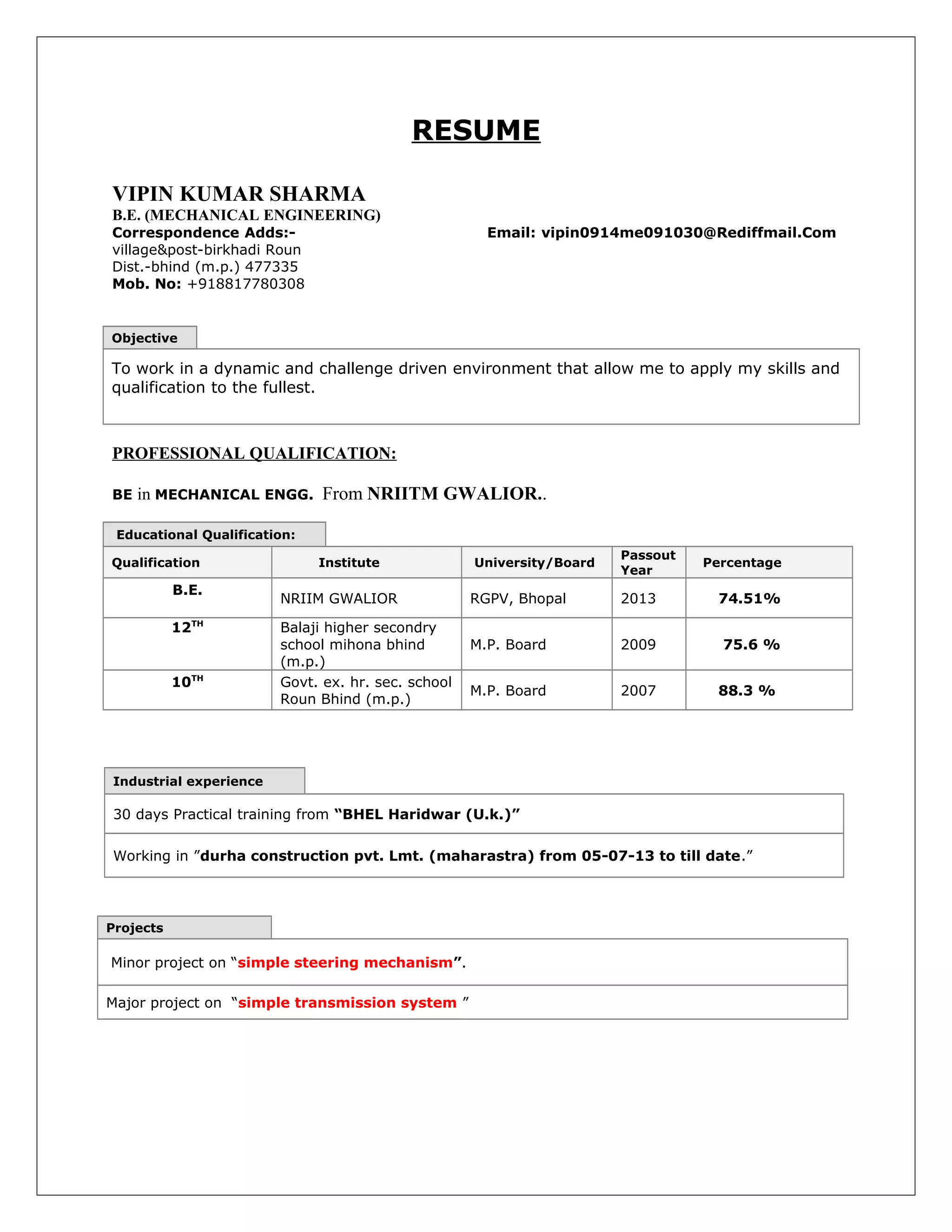 Vipin resume | PDF