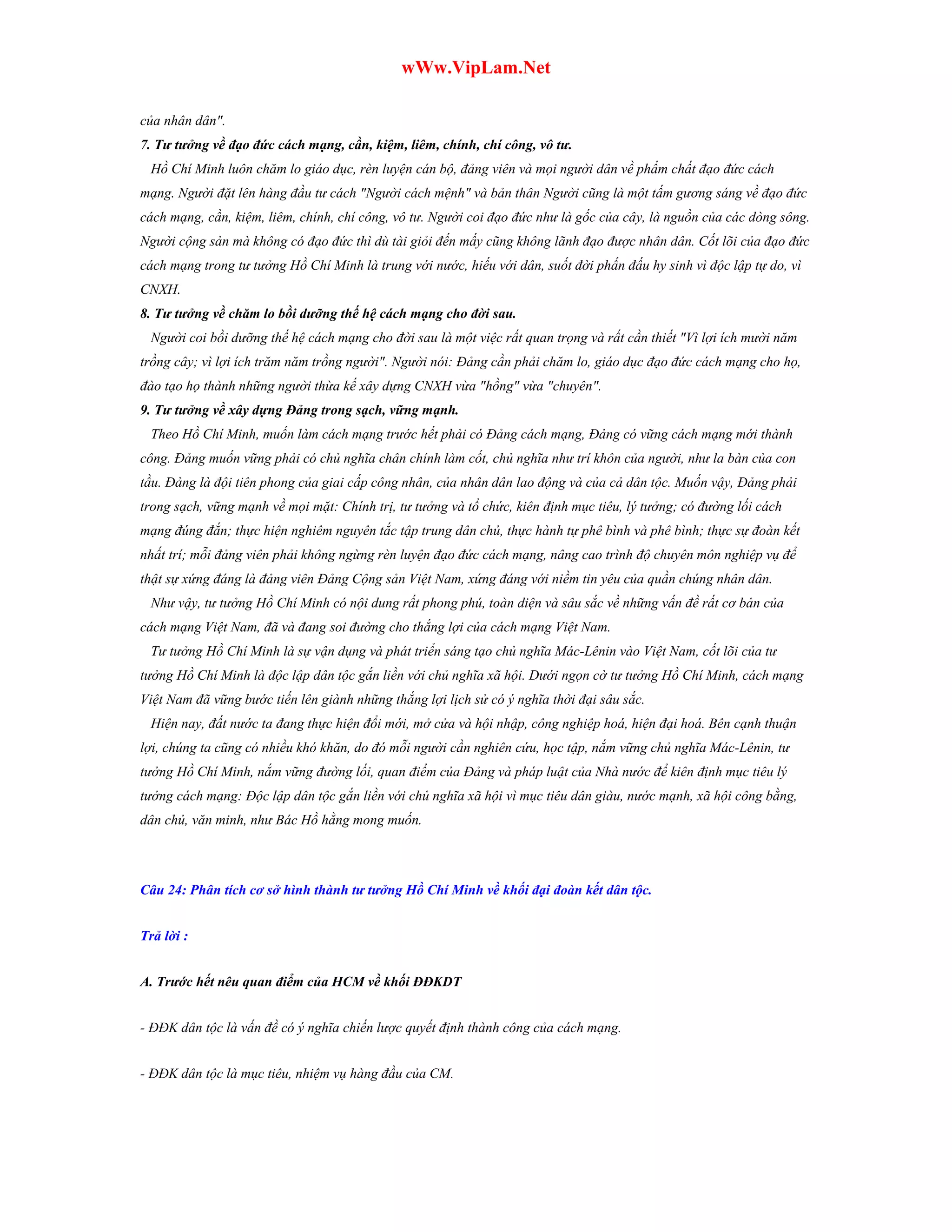 56 câu hỏi tự luận và đáp án chi tiết Tư Tưởng Hồ Chí Minh | DOC