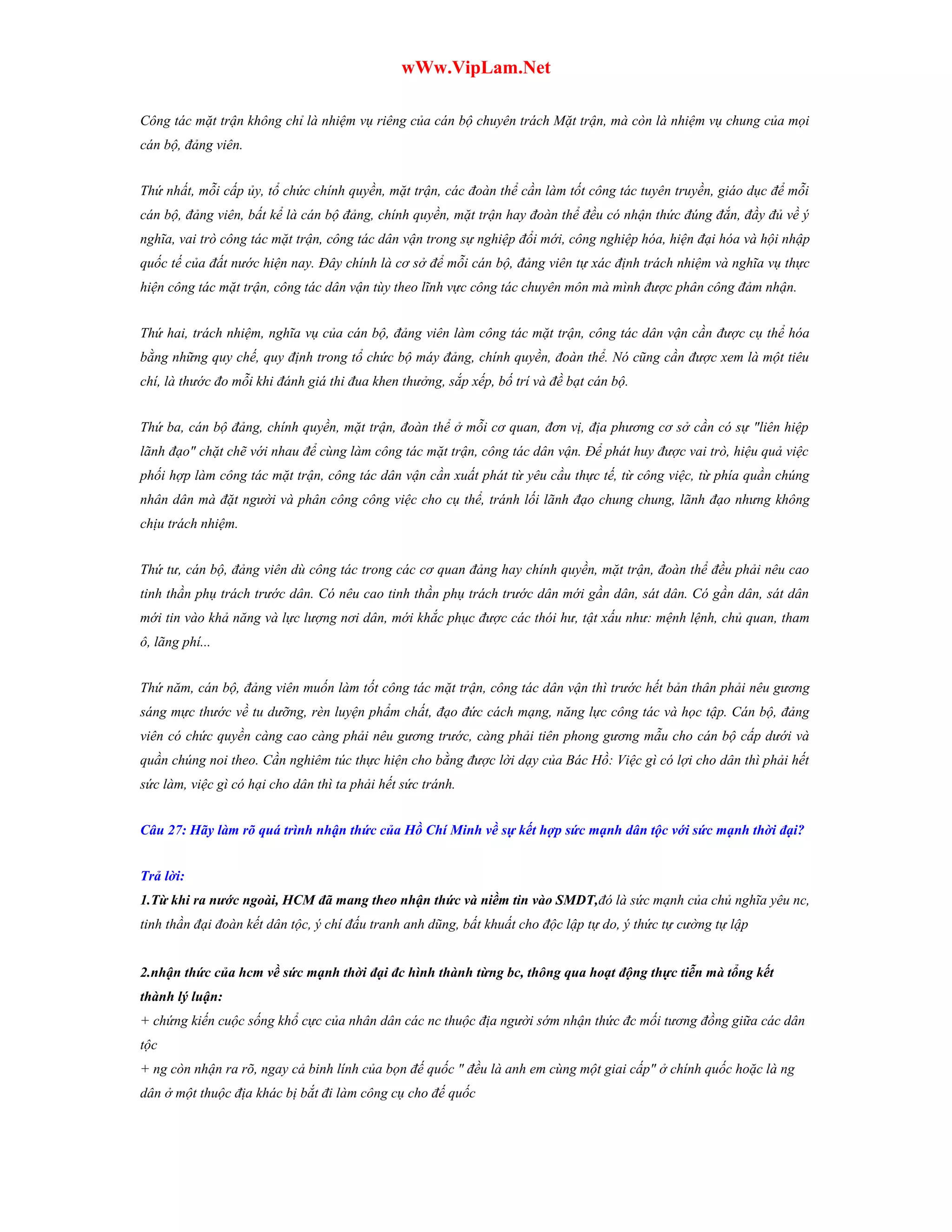 56 câu hỏi tự luận và đáp án chi tiết Tư Tưởng Hồ Chí Minh | DOC