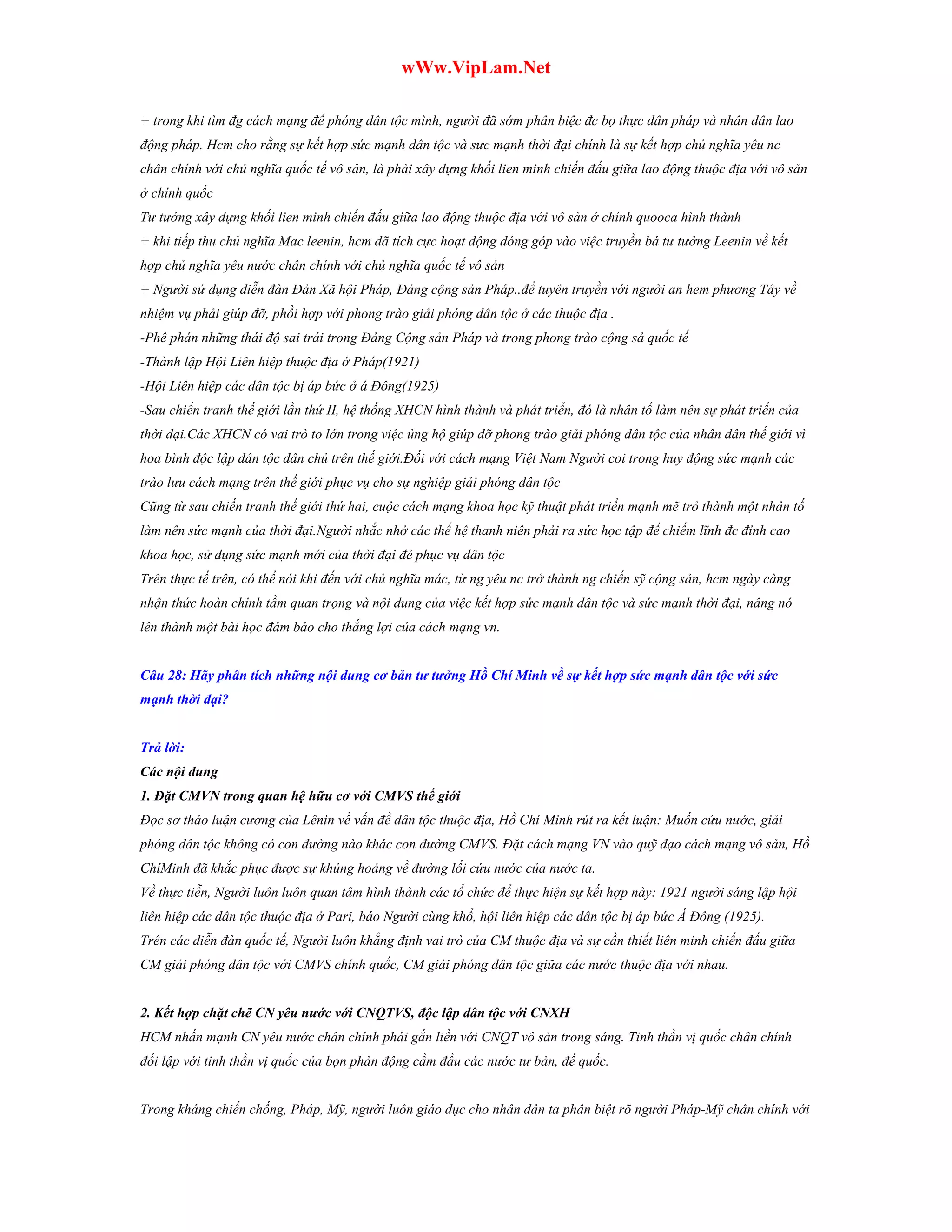 56 câu hỏi tự luận và đáp án chi tiết Tư Tưởng Hồ Chí Minh | DOC