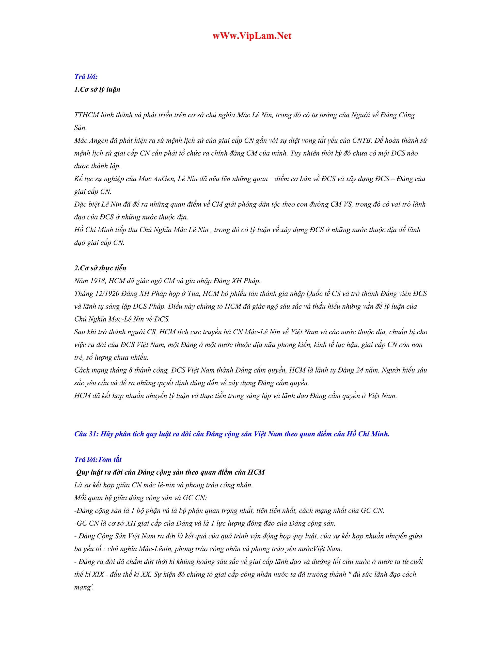 56 câu hỏi tự luận và đáp án chi tiết Tư Tưởng Hồ Chí Minh | DOC