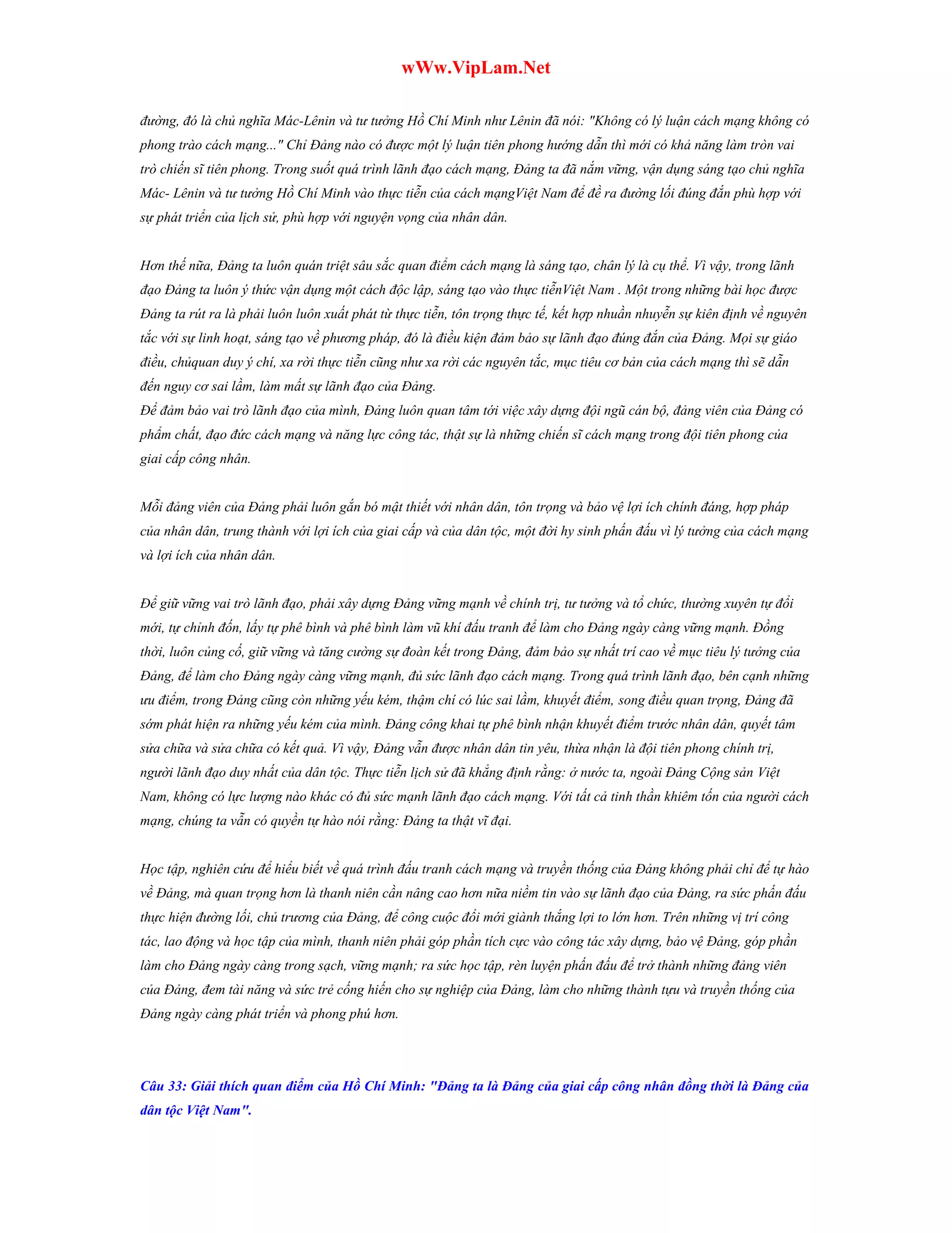 56 câu hỏi tự luận và đáp án chi tiết Tư Tưởng Hồ Chí Minh | DOC