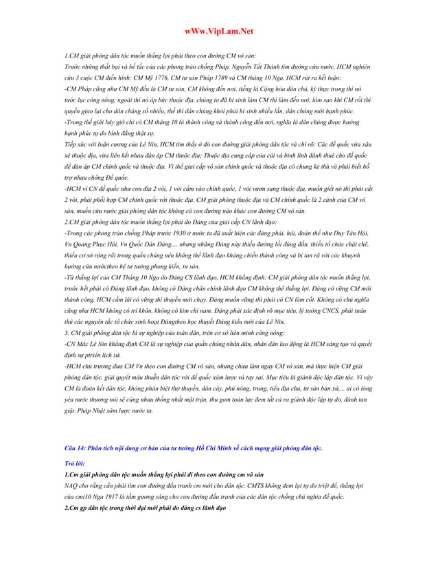 56 câu hỏi tự luận và đáp án chi tiết Tư Tưởng Hồ Chí Minh | DOC