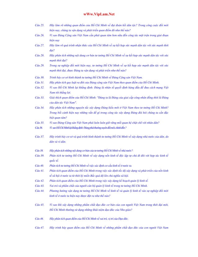 56 câu hỏi tự luận và đáp án chi tiết Tư Tưởng Hồ Chí Minh | DOC